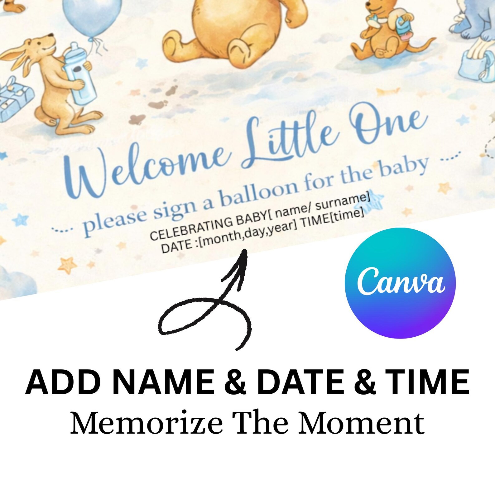 Winnie the Pooh Baby Shower Guest Book Printable, Balloon Signature ...