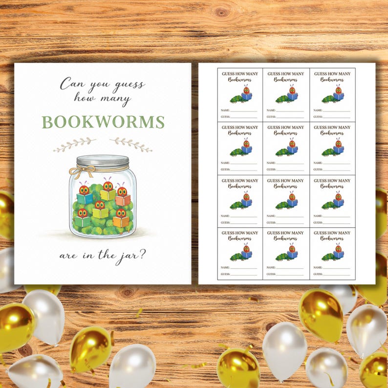 Book Themed Baby Shower Game, Guess How Many Bookworms, Printable Baby ...
