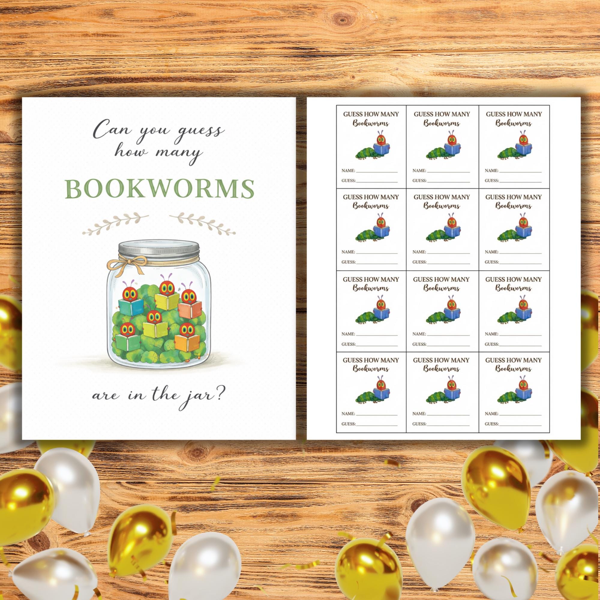 Minimalist Guess How Many Bookworms Are in the Jar Sign & Cards, Can ...