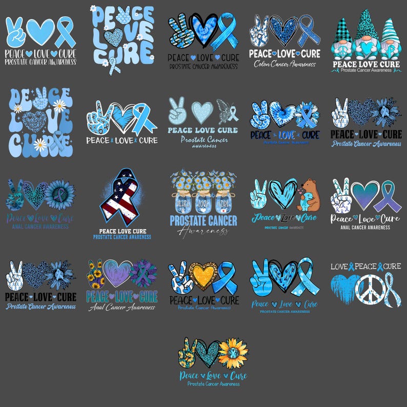 Love Peace Cure Prostate Cancer PNG, Light Blue Ribbon Awareness ...