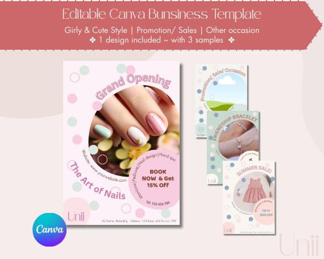 Multi-use Canva Business Flyer Template -minimalist & Girly Cute Design ...