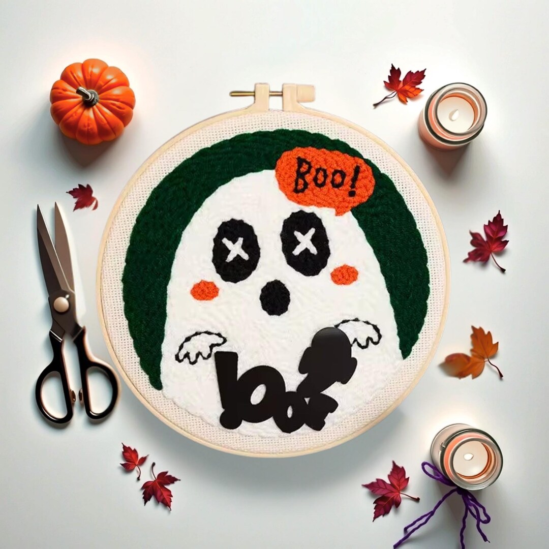 Boo Ghost Punch Needle Kit –DIY Beginner Embroidery Craft Set With Yarn ...
