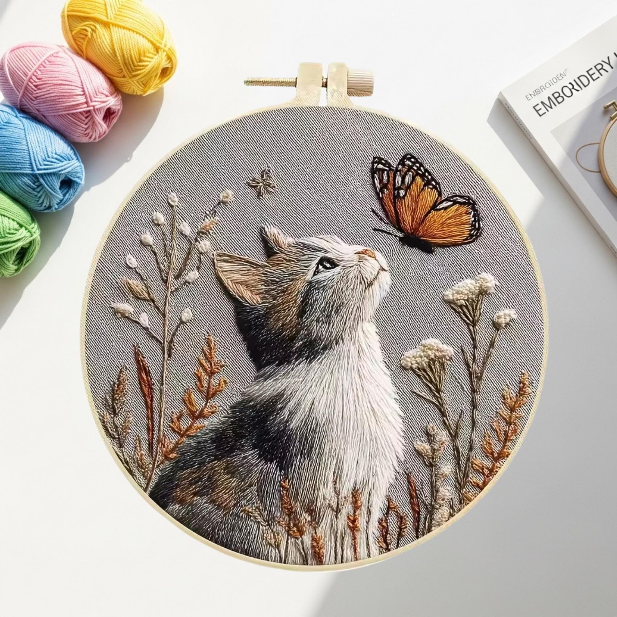 DIY Cat Punch Needle Embroidery Kit –beginner Craft Set With Hoop, Yarn ...