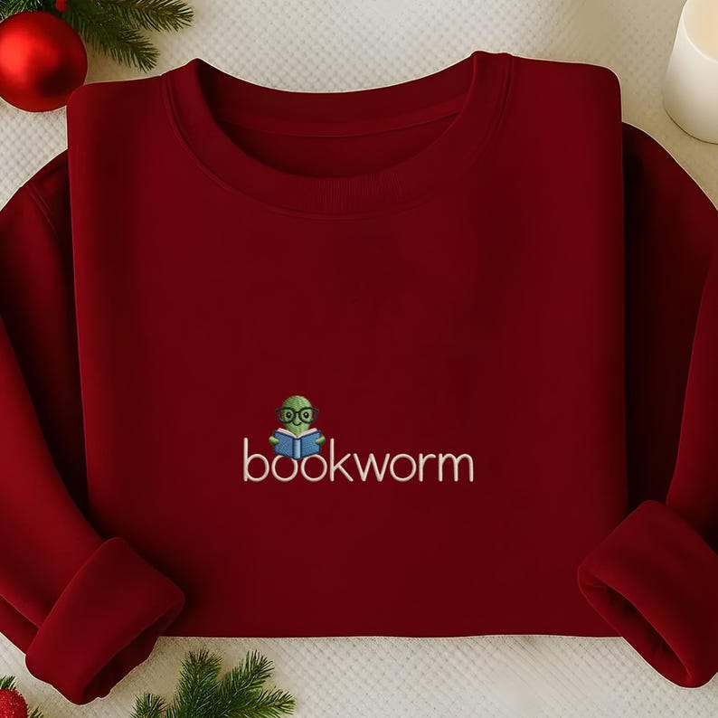Bookworm Embroidery Design, Cute Book Lover Holiday Stitch Pattern ...