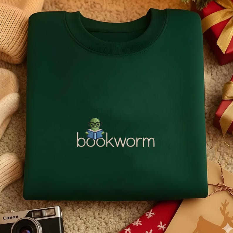 Bookworm Embroidery Design, Cute Book Lover Holiday Stitch Pattern ...
