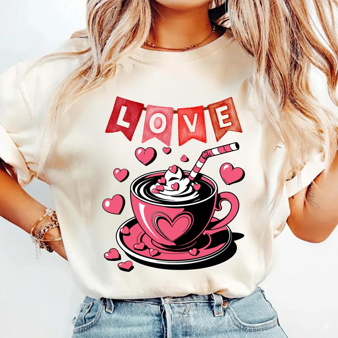 Watercolor Valentine Coffee PNG, Love Bunting, Latte Sublimation Design ...