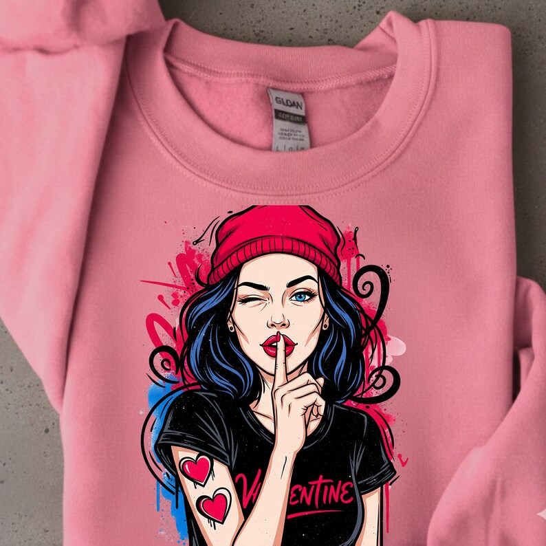 Winking Valentine Girl Png Sublimation, Urban Valentine Girl PNG, Hip ...