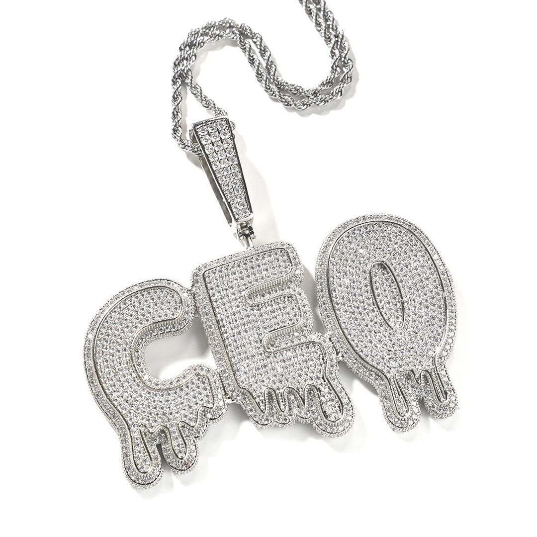 Custom Icy Drippy Letters Pendant Necklace, Iced Out Nameplate Necklace ...