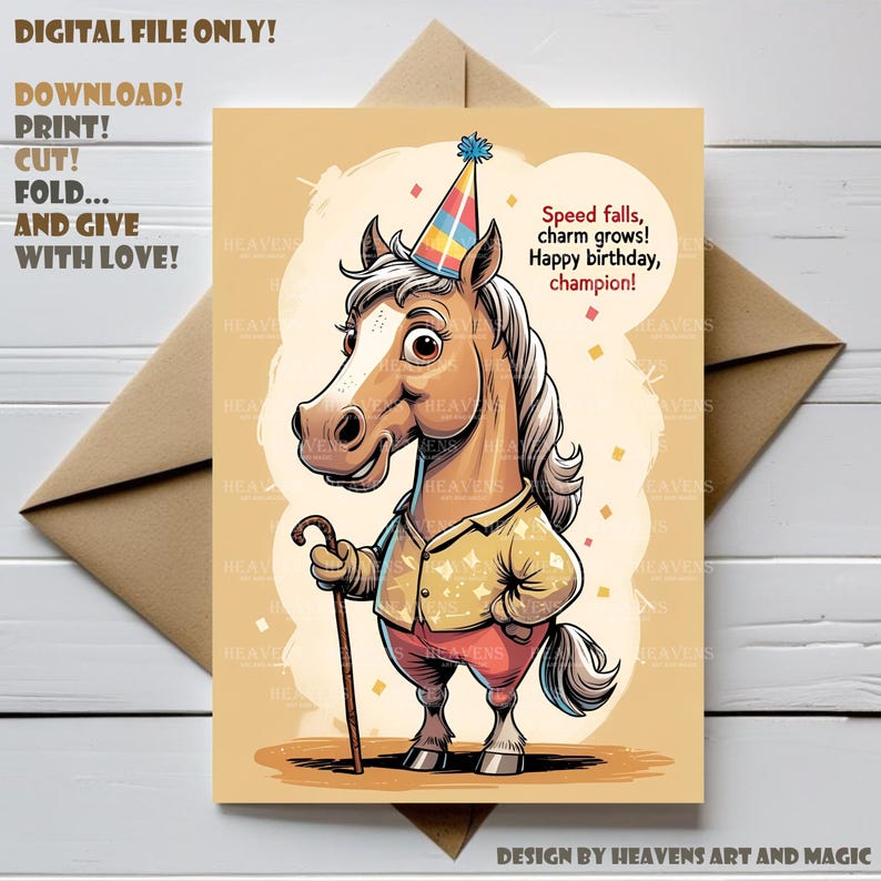 Funny Horse Birthday Card | Printable Greeting Card for Him | Cute ...