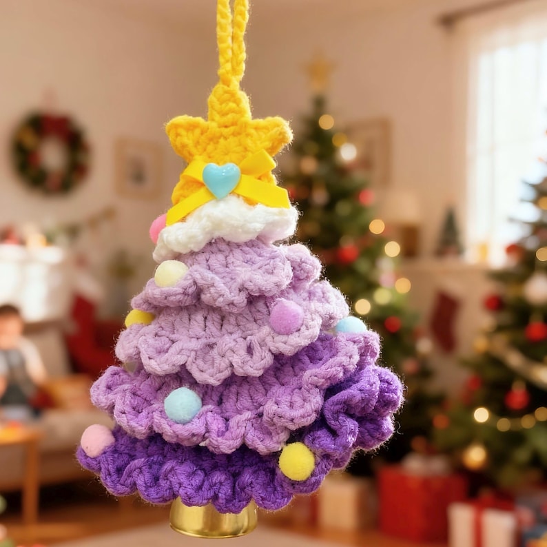 Crochet Christmas Tree Ornament–mini Bell Tree for Kids, Girls, Car ...