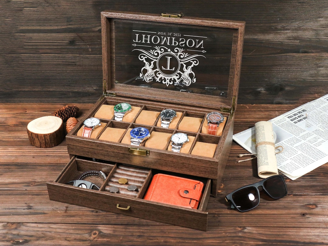 Luxury Personalized 12 Slot Two-layer Watch Case With Drawer | Premium ...