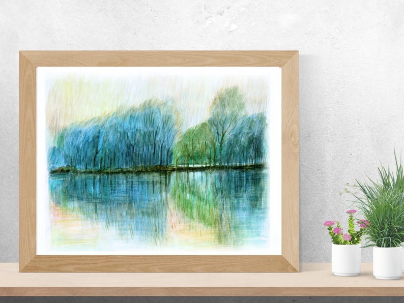 Lake Landscape Art Print, Kentish Landscape, Watercolour Nature Wall ...