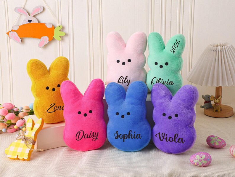 Custom Name Easter Bunny Plush, Personalized Peeps Toy, Kids Basket ...
