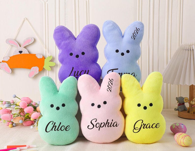 Custom Name Easter Bunny Plush, Personalized Peeps Toy, Kids Basket ...