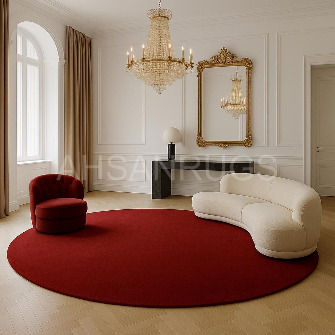 Luxurious Red Round Rug – Bold Solid Color Circle Carpet for Living ...