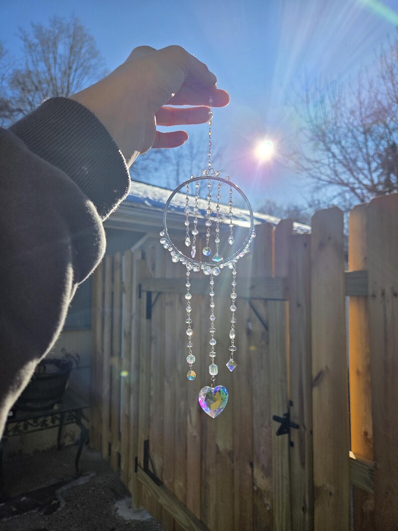Rainbow Heart Crystal Suncatcher - Etsy