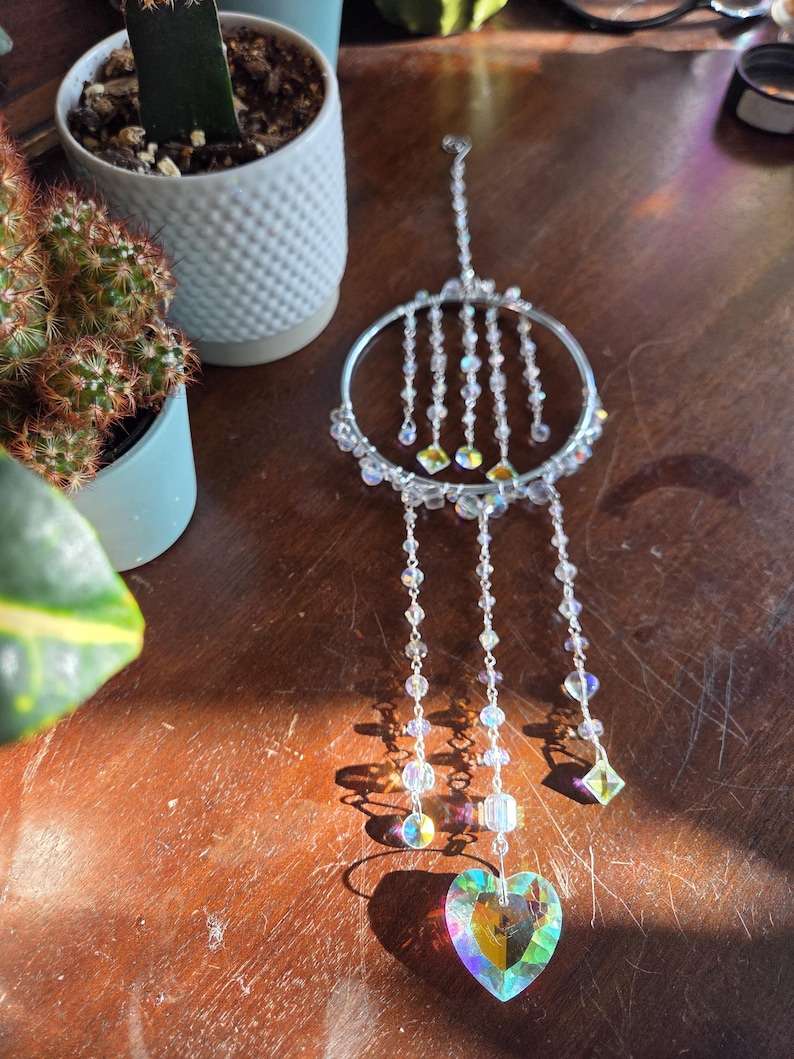 Rainbow Heart Crystal Suncatcher - Etsy