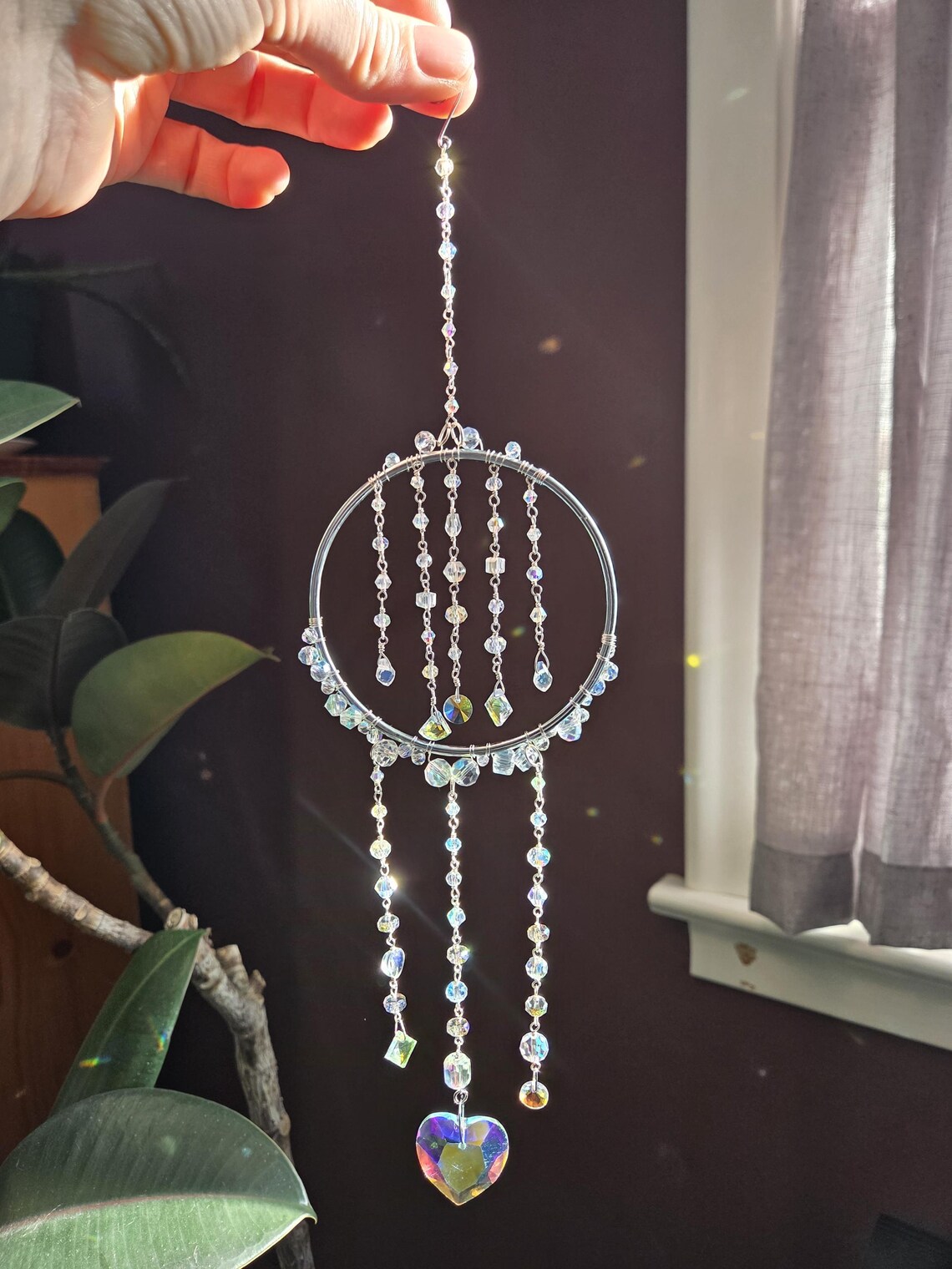 Rainbow Heart Crystal Suncatcher - Etsy