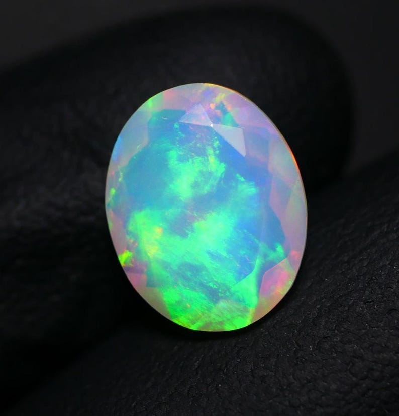 2.55 CRT Natural Ethiopian Opal Cut Stone, Faceted Cut Opal, Pin-fire ...