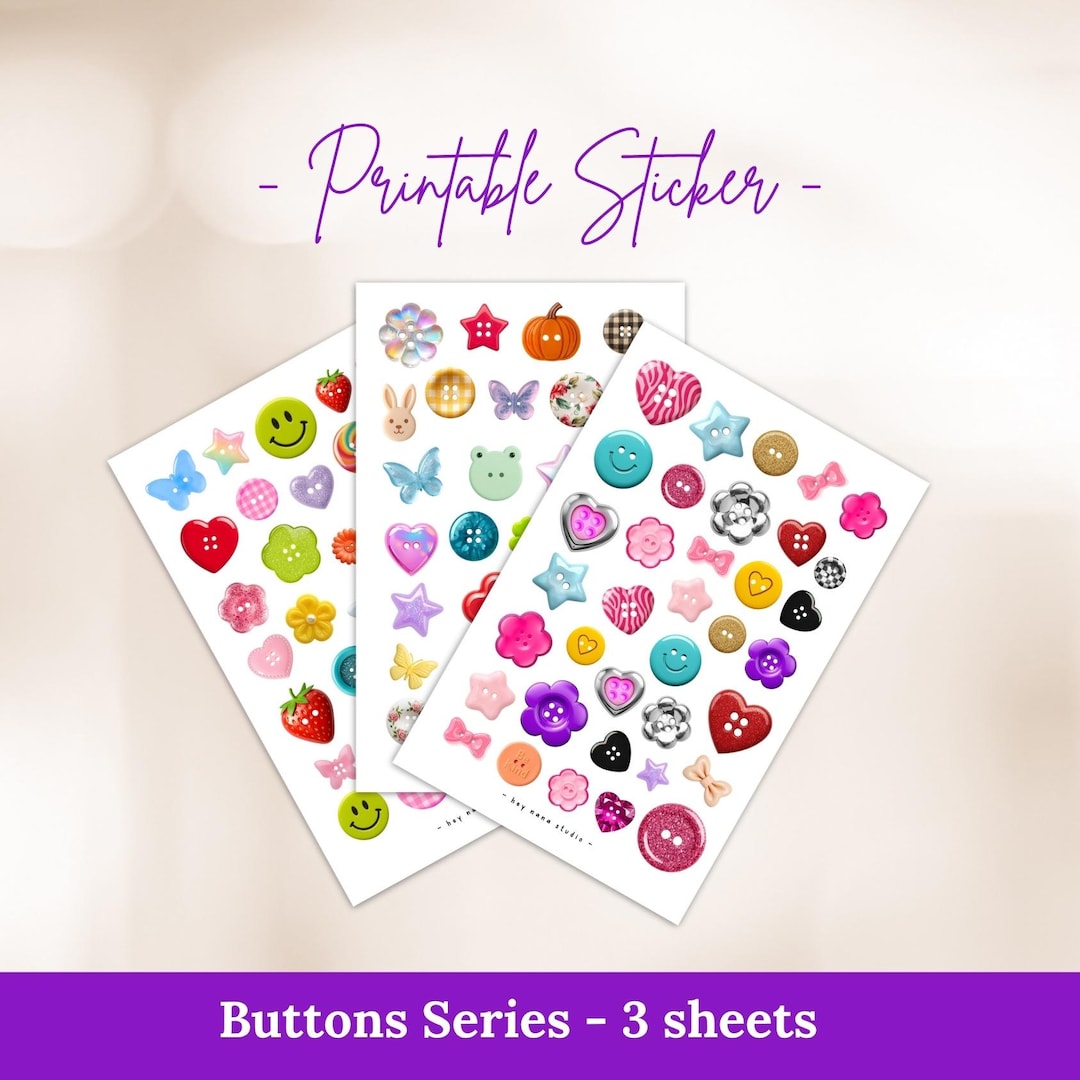 Buttons Printable Junk Journal Sticker Sheet | Collage Journal Kit ...