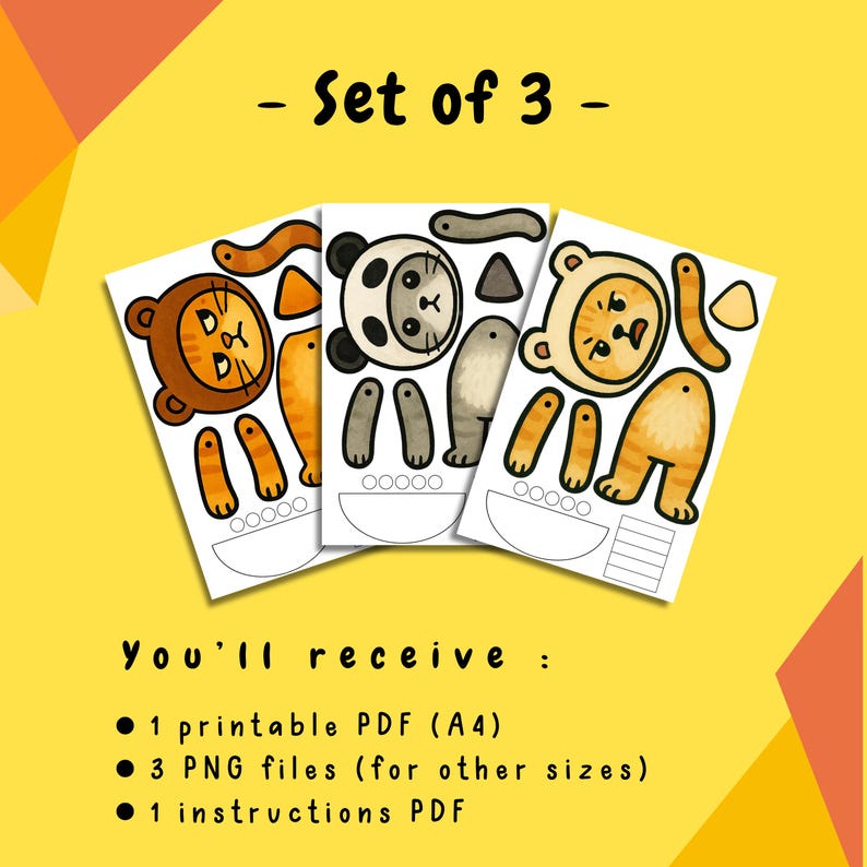 Printable Hanging Paper Doll Easy Template Bundle | Animal Paper Doll ...