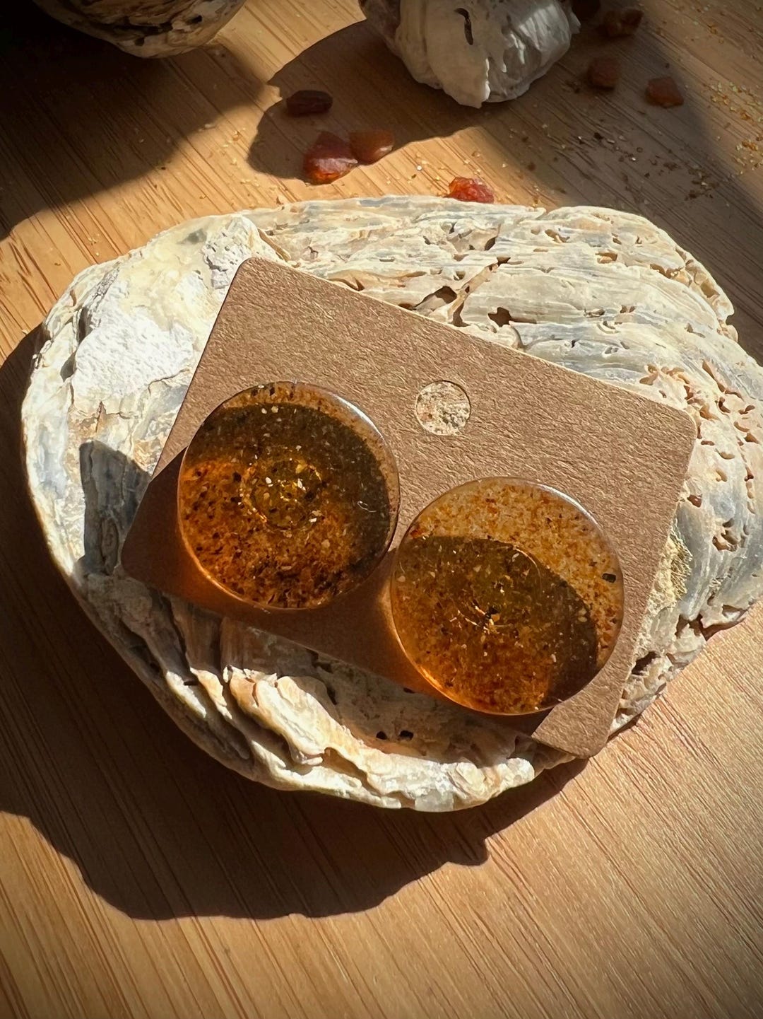 Big Epoxy Resin Studs: Amber Dust From Baltic Sea - Etsy