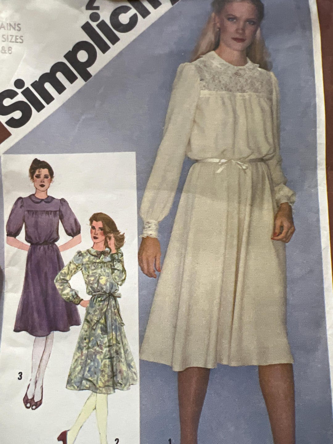 1980 Vintage Pullover Dress Lace Gathered Pattern Simplicity 9767 Size ...
