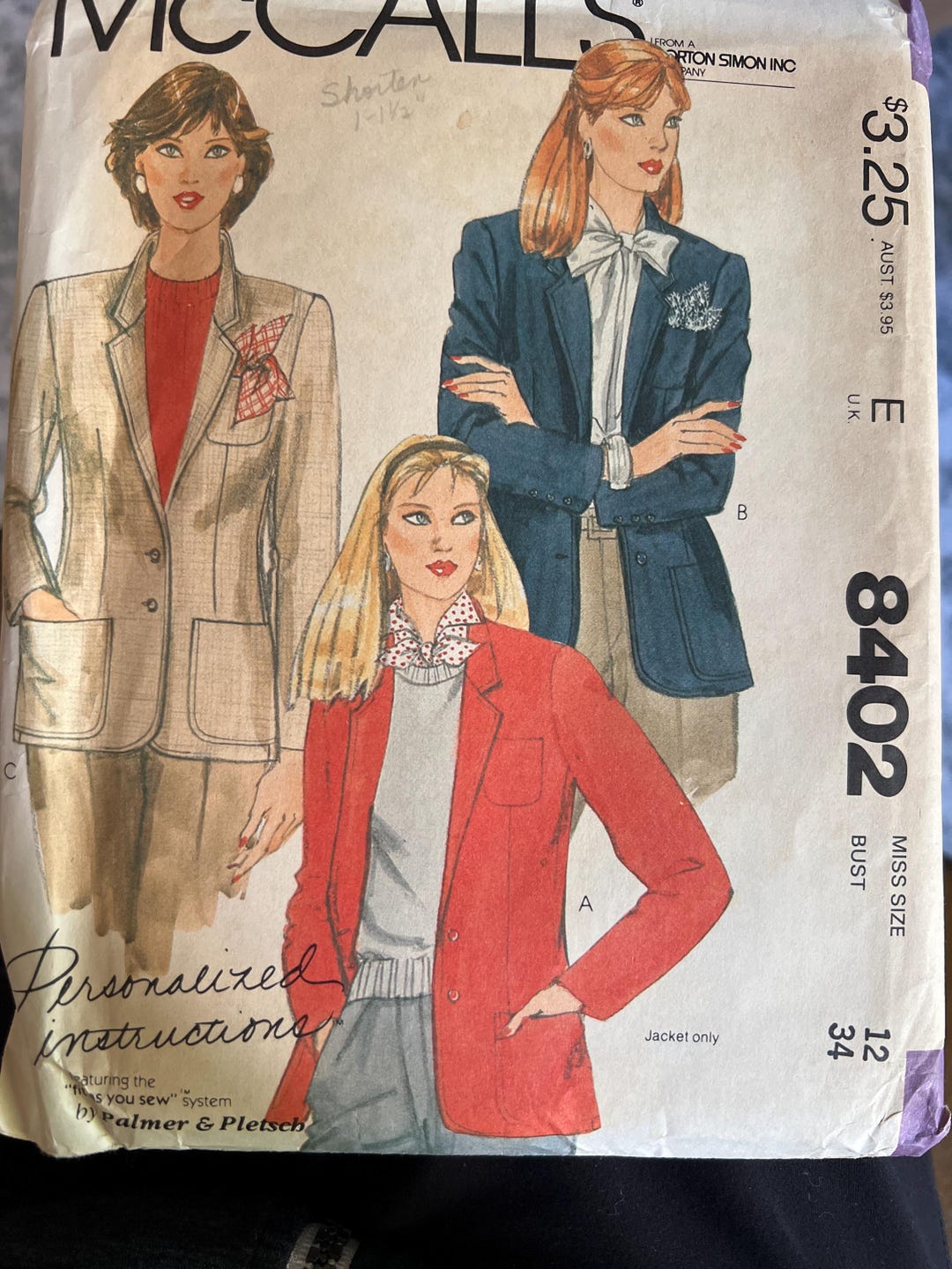 80s Pattern Mccalls 8402 JACKET Pattern Size 12 Bust 34 1983 Orig ...