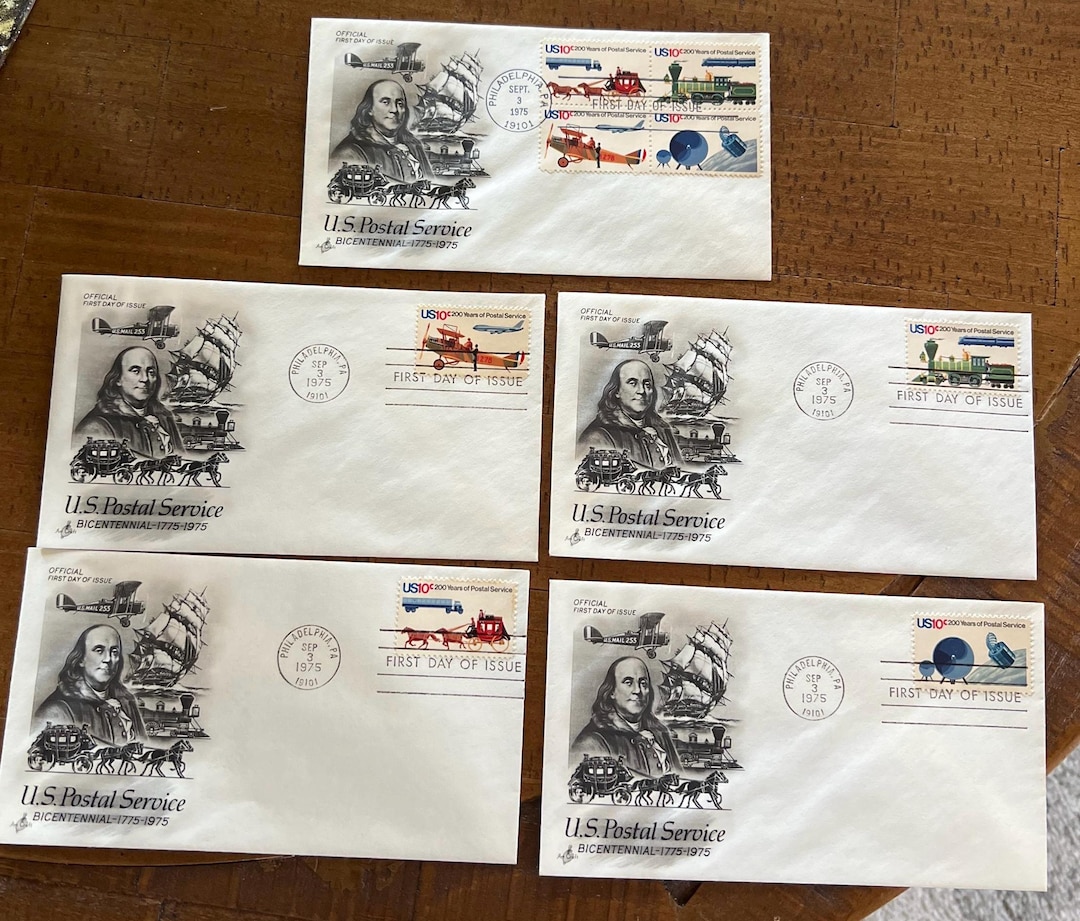 5 First Day Covers Postage Stamp Covers Sept 3, 1975 Envelopes Stamped ...