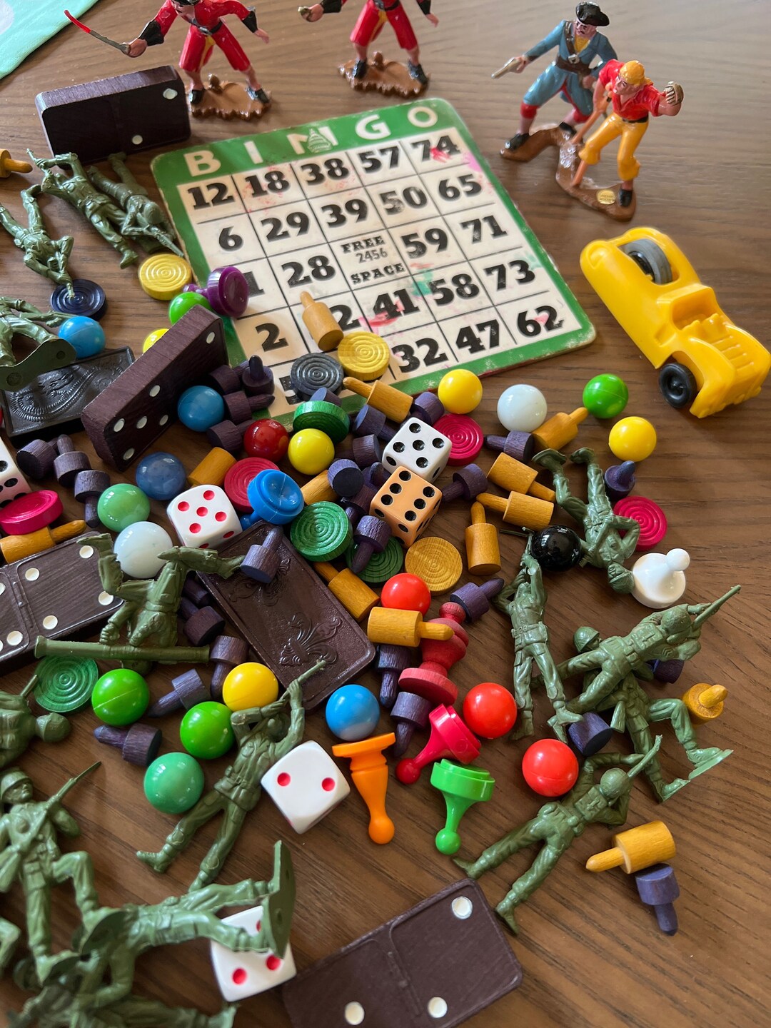 Game Piece Lot Vintage Game Pieces Bingo Marbles Dice Dominos Army ...