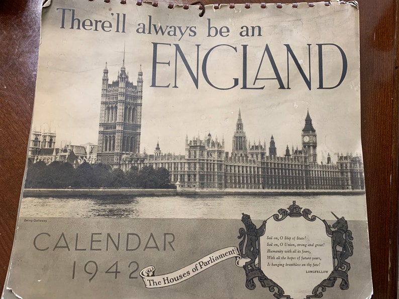 Vintage 1942 Calendar SALE All 12 Months Spiral Top Beautiful | Etsy