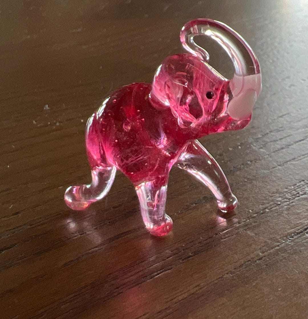Pink Glass Elephanta Elephant Curved Trunk Mini 1 1/2 Inch Pink Glass ...