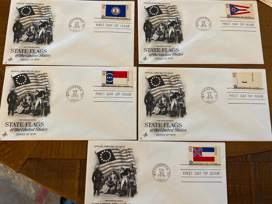 5 First Day Covers Postage Stamp Covers FDC 1976 State Flags of the US ...