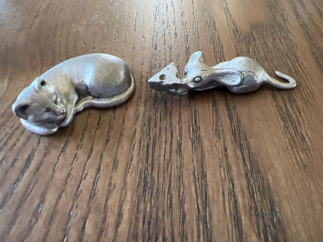 Cat Mouse Cheese Pewter Miniatures Pewter Made in USA 1990 Stamped ...