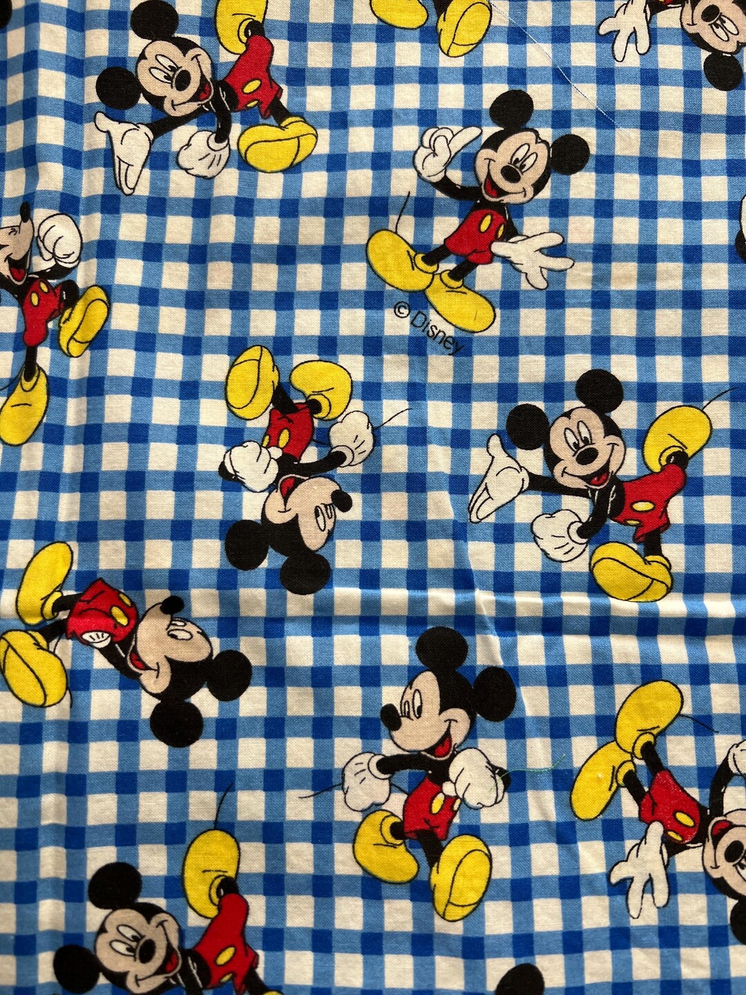 Mickey Mouse Blue Gingham Disney Fabric Cotton Fabric Vintage Circa 50 ...