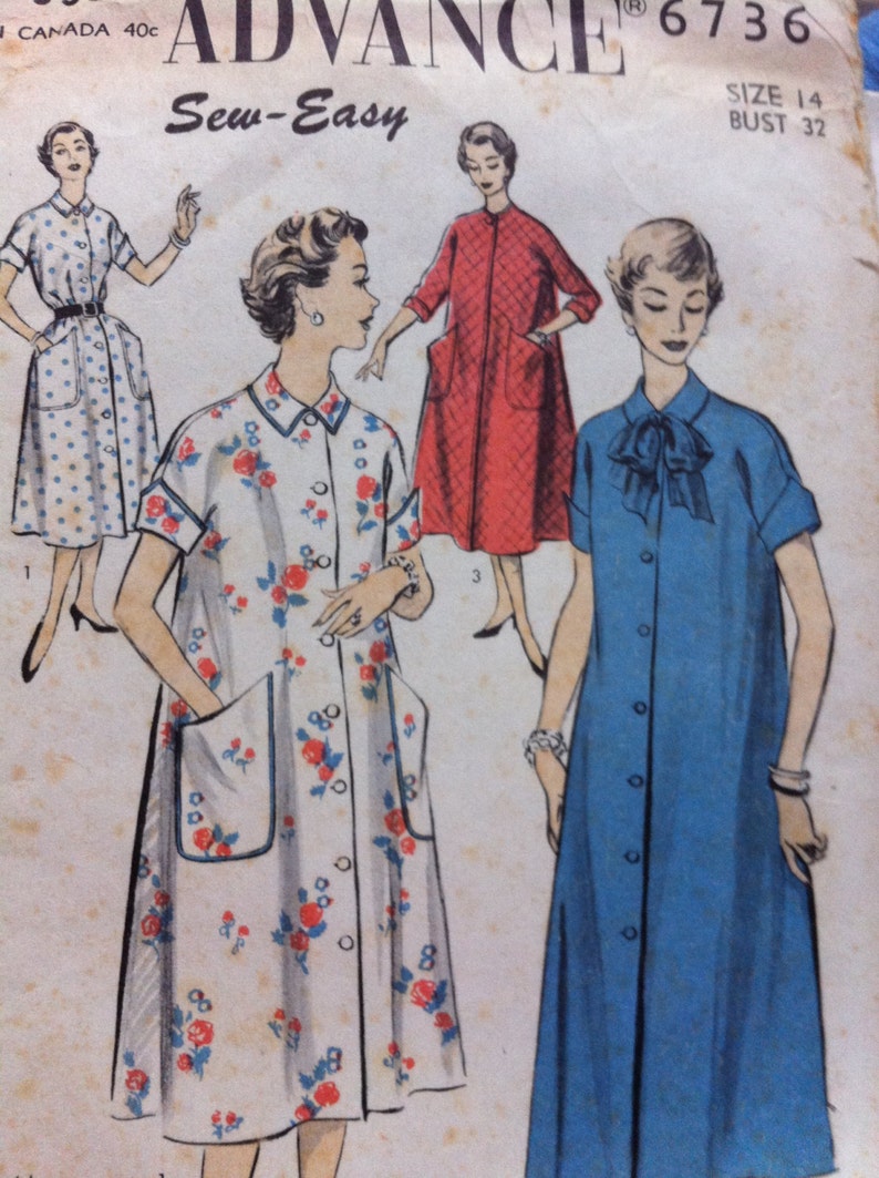 1950s Easy Housecoat Robe Pattern Advance No. 6736 Size 14 | Etsy 1950s Easy Housecoat Robe Pattern Advance No. 6736 Size 14 | Etsy