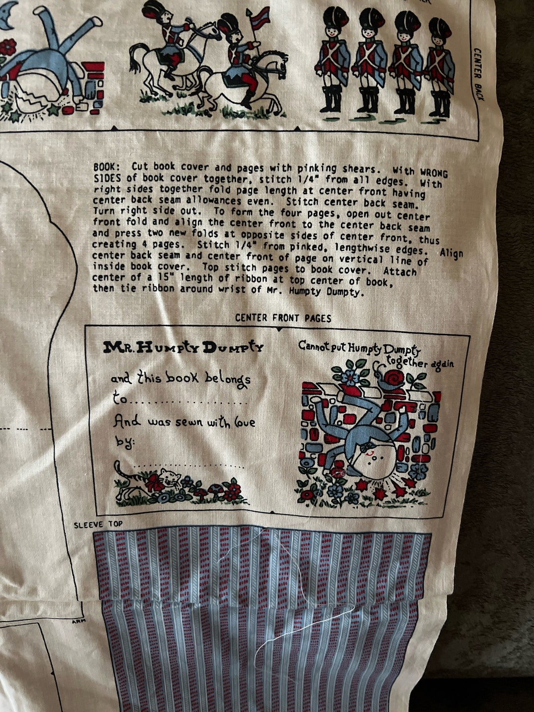 Mr Humpty Dumpty and Small Book Panel Fabric Panel Humpty Dumpty Sat on ...