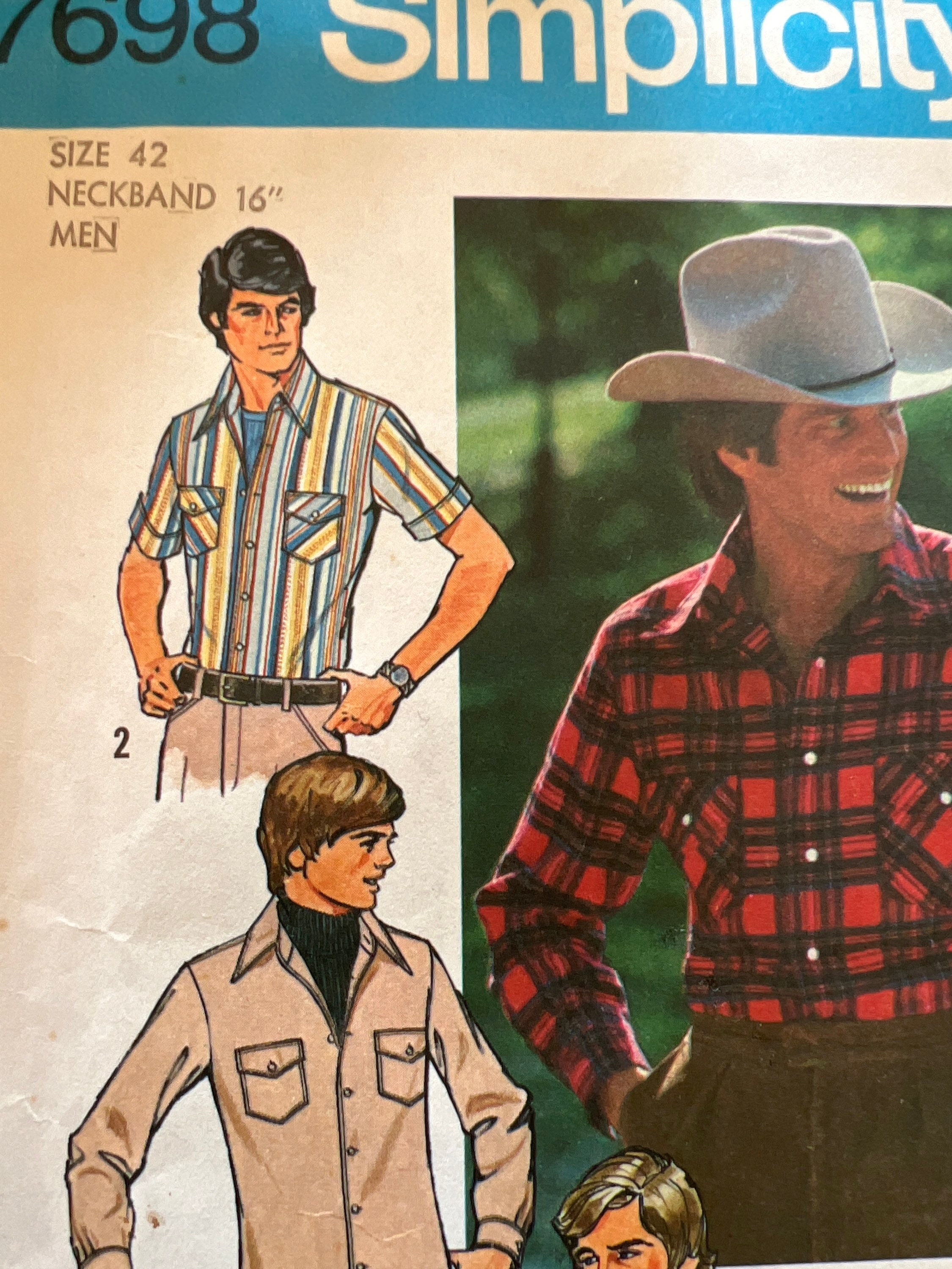 Vintage 70s Pattern Simplicity 7698 Men Shirt Top Stitch Sz 42 - Etsy