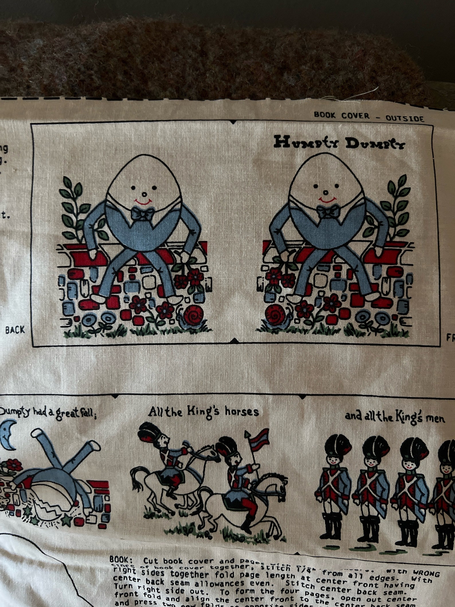 Mr Humpty Dumpty and Small Book Panel Fabric Panel Humpty Dumpty Sat on ...