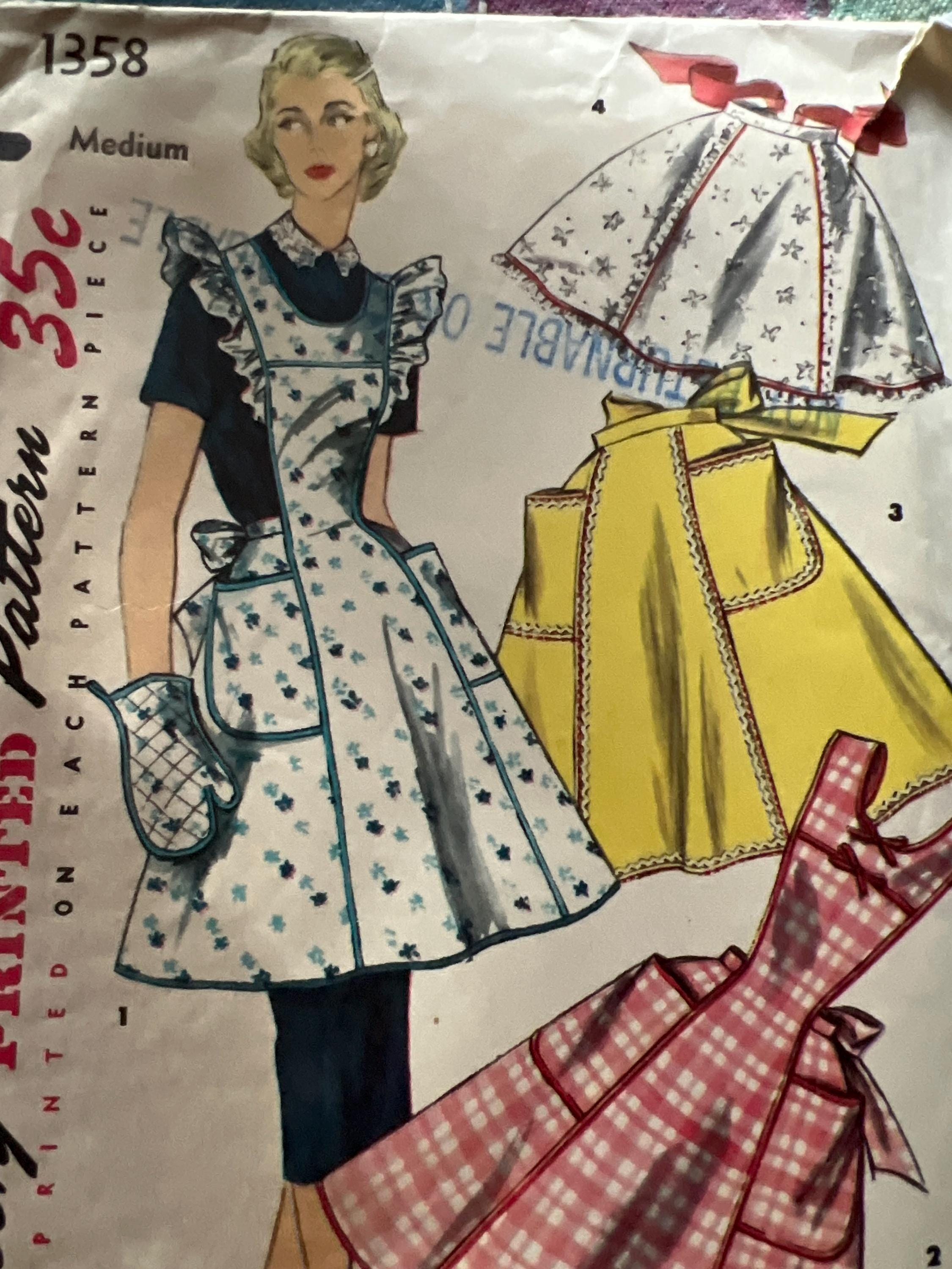 Vintage 50s Original Pattern APRON Simplicity 1358 4 Styles Aprons Oven ...