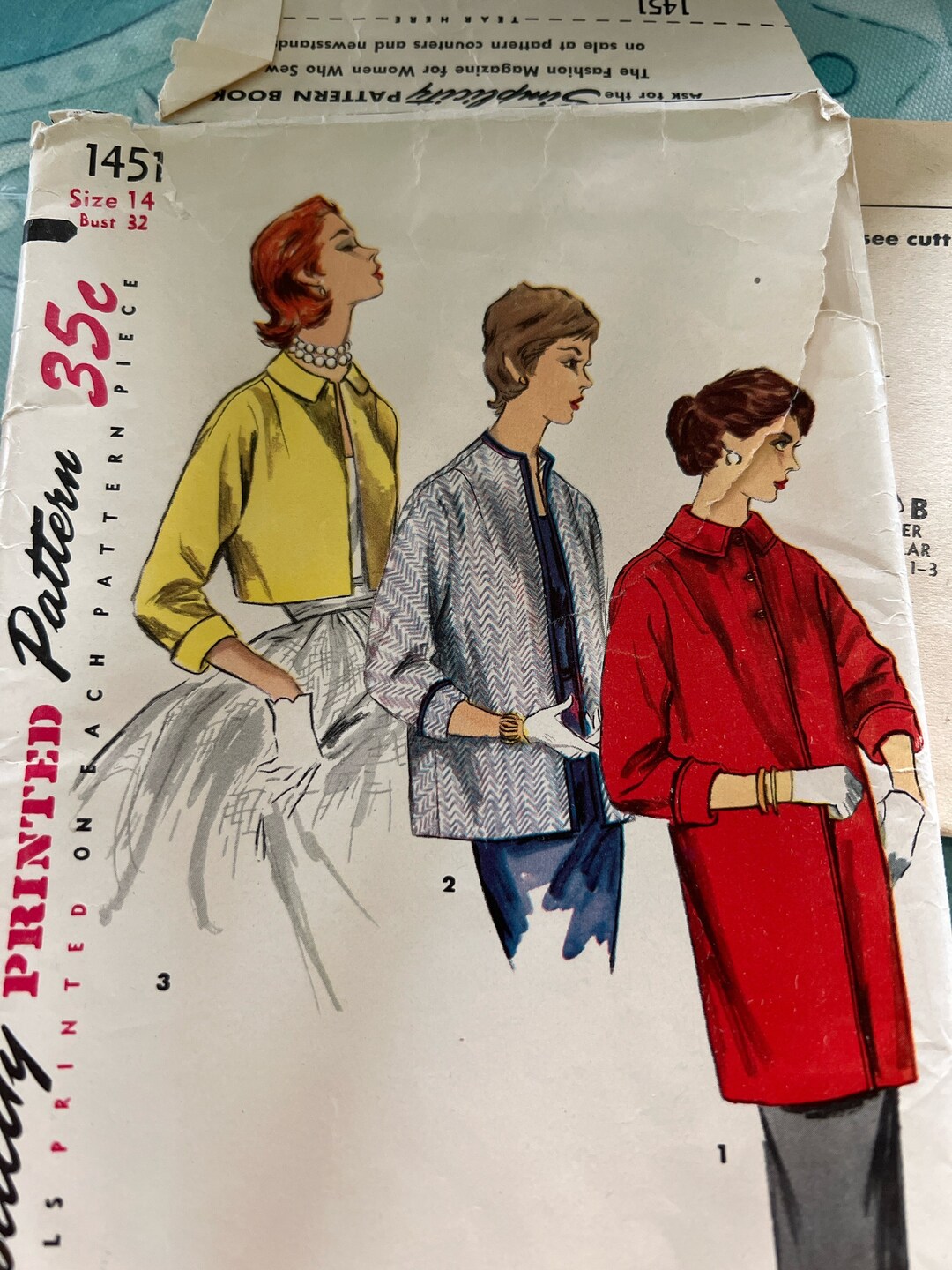 Vintage 1950s Simplicity Pattern 1451 Size 14 Bust 32 Vintage Orig ...