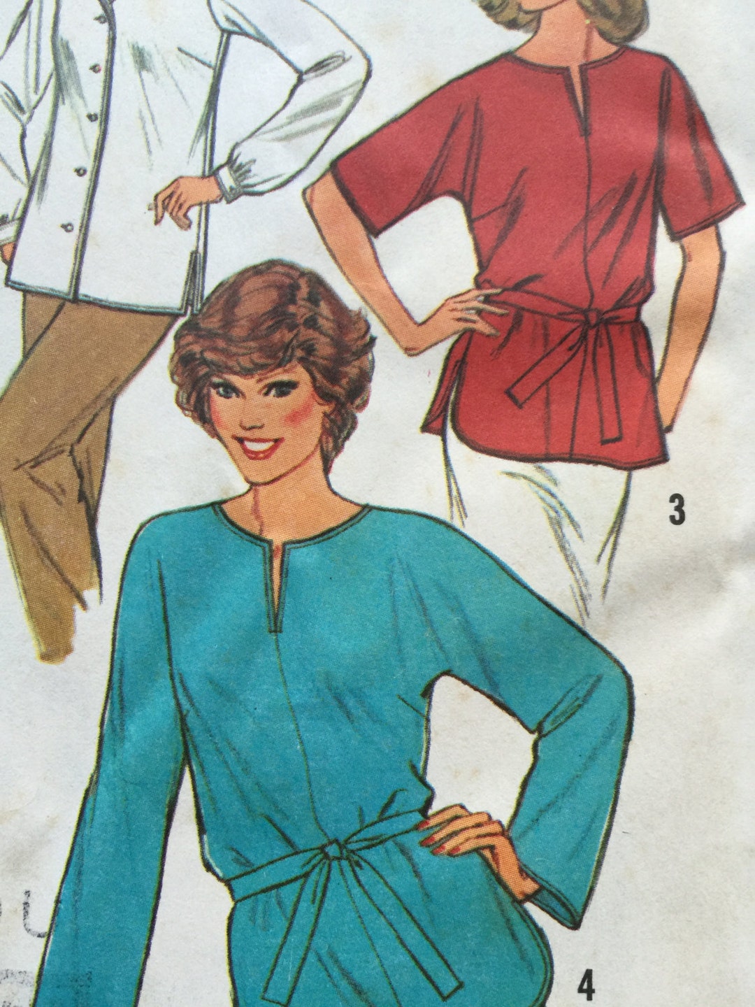 Vintage 70s Pattern Simplicity 9049 Tunic Top With Tie Belt 4 Different ...