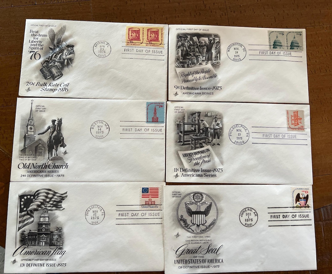 6 First Day Covers Postage Stamp Covers FDC 1975-76 Americana Series ...