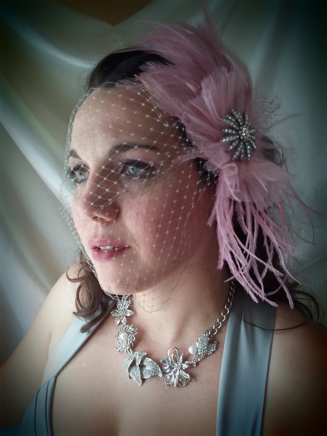 Bridal Fascinator - Bridal Hairpiece - Birdcage Veil - Pink Fascinator ...