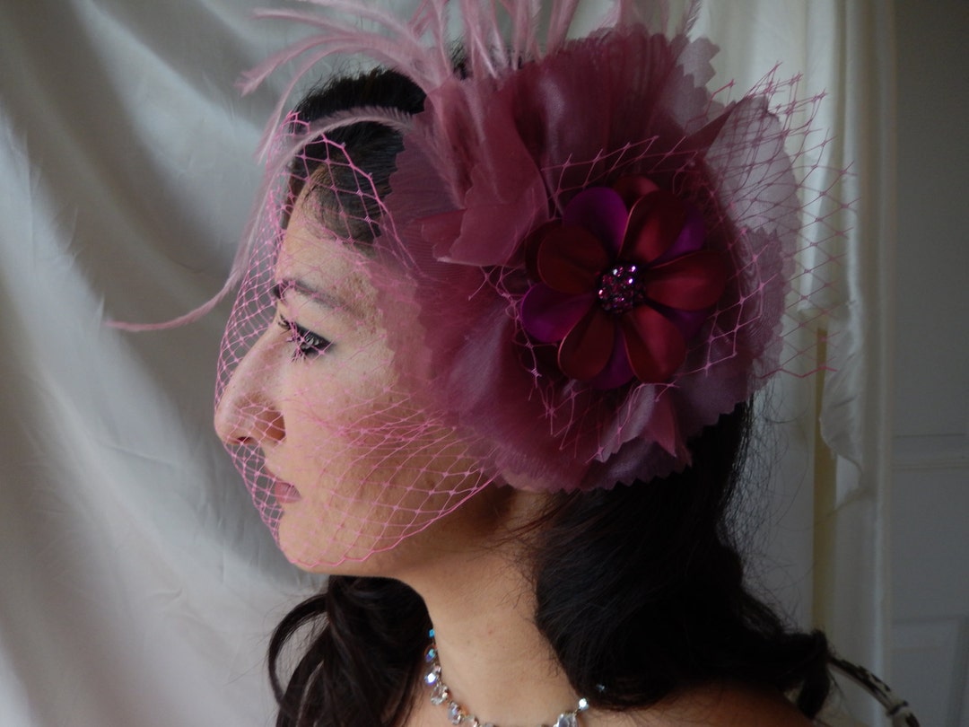Pink Fascinator - Jeweled Fascinator - Feathered Fascinator - Bird Cage ...