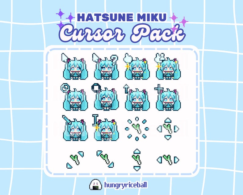 Hatsune Miku Cursor Pack | Animated Custom Girl Cursors | Pixel Art ...