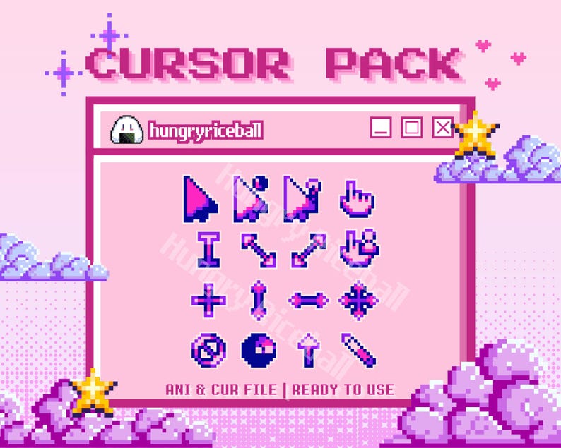 Y2K Cyberpunk Mouse Cursors Pack | 16 Designs | Full Aesthetic Kawaii ...