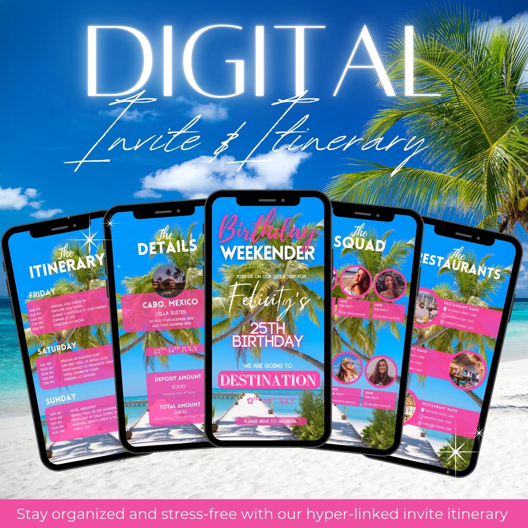 Girls Trip Itinerary Template, 25th Birthday Trip Itinerary, Digital ...
