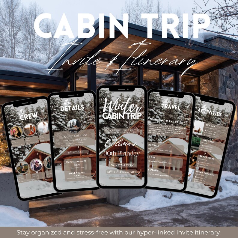 Digital Cabin Trip Itinerary Invitation Template, Birthday Weekend Trip ...