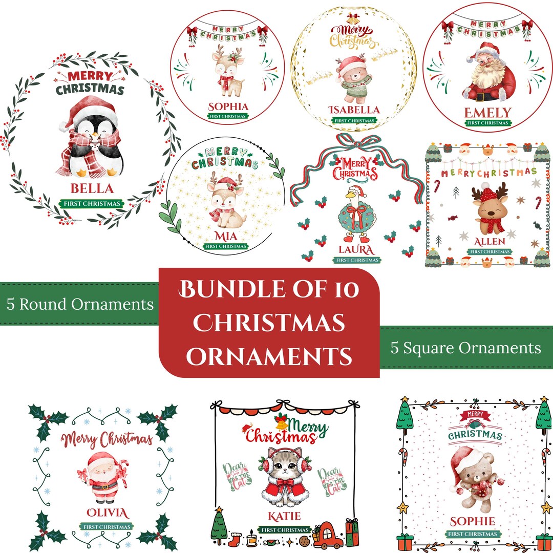 BUNDLE of 10 First Christmas Ornament Canva Templates|editable ...